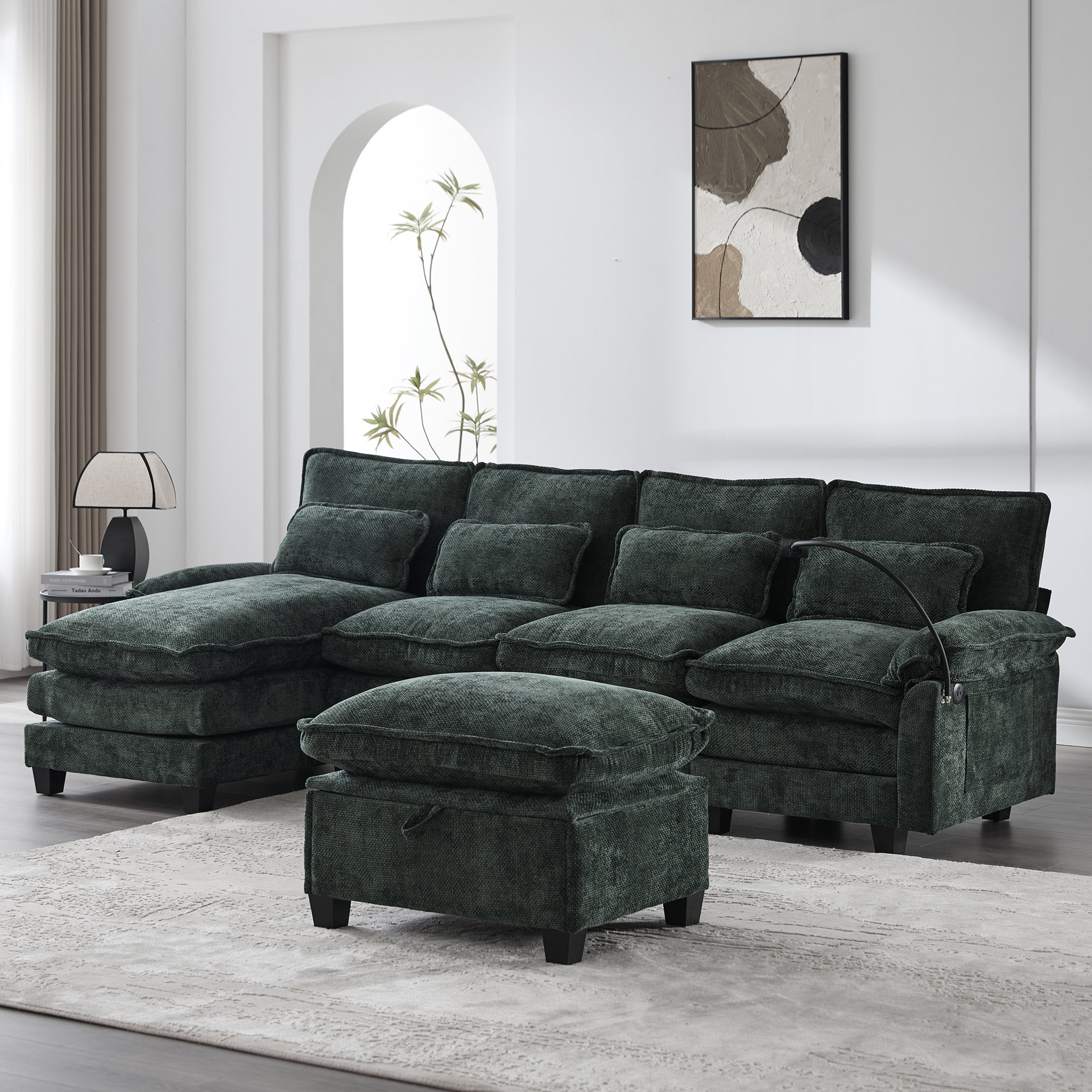Latitude Run® 106 Inch U Shape Sectional Sofa, Soft Chenille Fabric ...