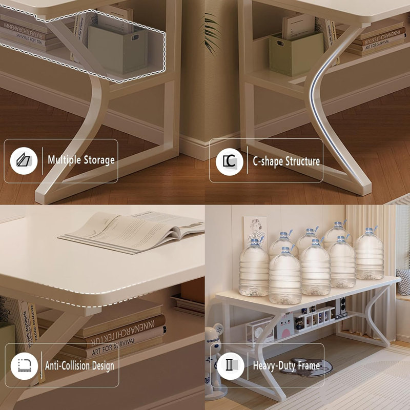 Latitude Run® Extra Long Desk with Bookshelf - 71" Double Long Writing ...