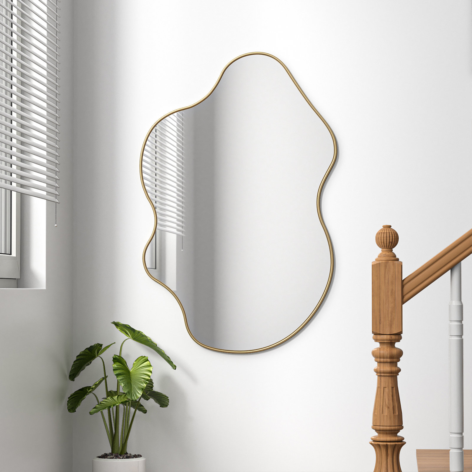 Ivy Bronx Arlander Metal Wall Mirror 35.4" Gold frame wavy mirror | Wayfair