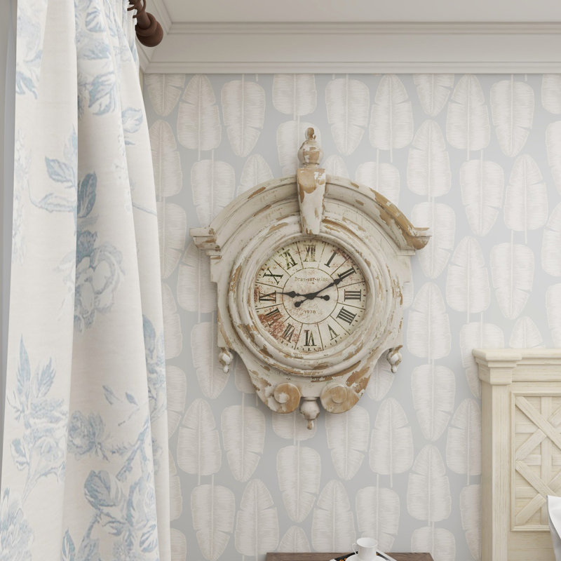 One Allium Way® Golub Brown Fiberglass Carved Scroll Wall Clock with ...