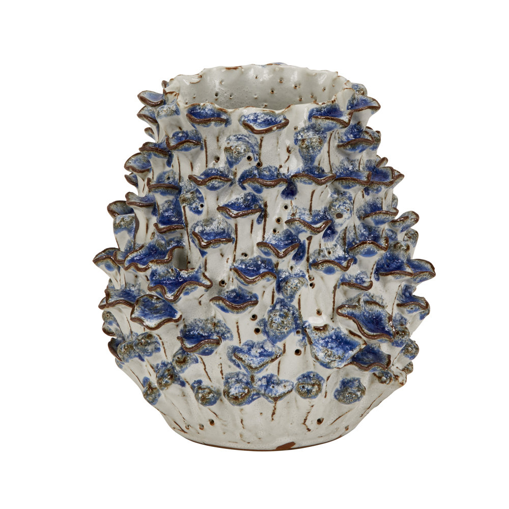 Highland Dunes Minyard Blue/White Indoor / Outdoor Ceramic Table Vase ...