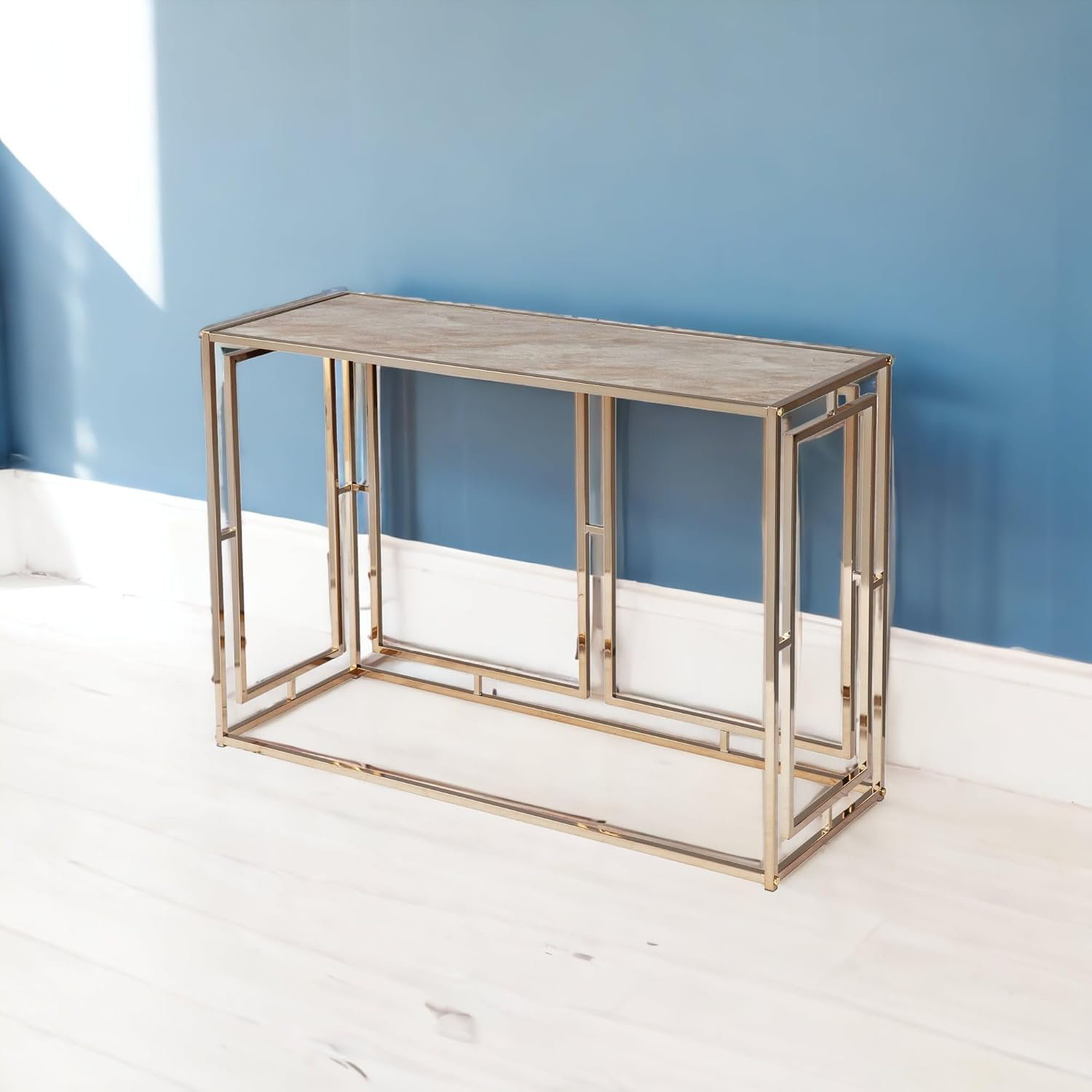 Hokku Designs 44" Champagne And Gold Faux Marble Frame Console Table ...