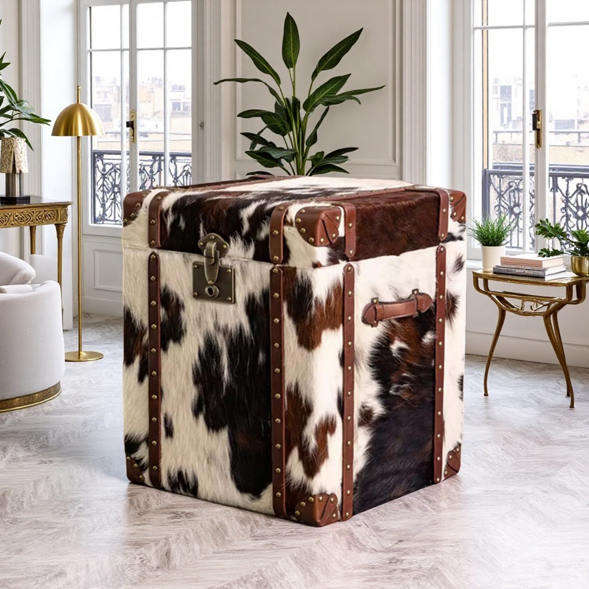 HUGESTO Small Black & White Cowhide - Wrapped Accent Trunk | Wayfair