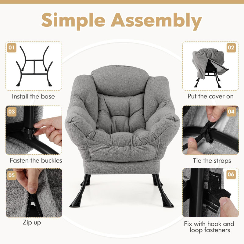 Natur Pur Large Lazy Chair Sherpa Upholstered Accent Chair With Head ...