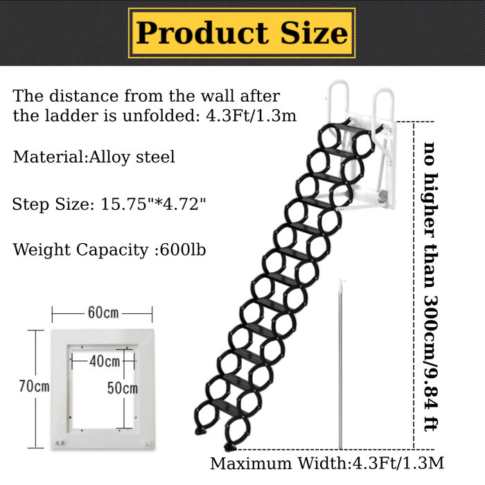 WFX Utility™ Seoul 9.84 Ft 12 - Step Steel Folding Attic Step Ladder ...