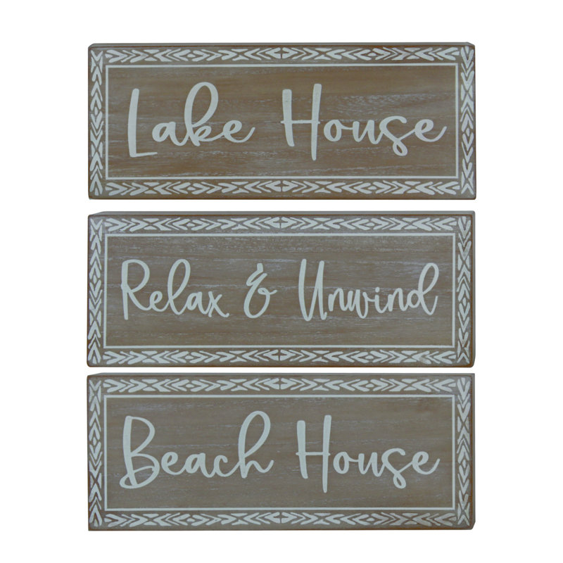 Gracie Oaks MDF White Washed Block Decor Set of 3 Spring Home ...