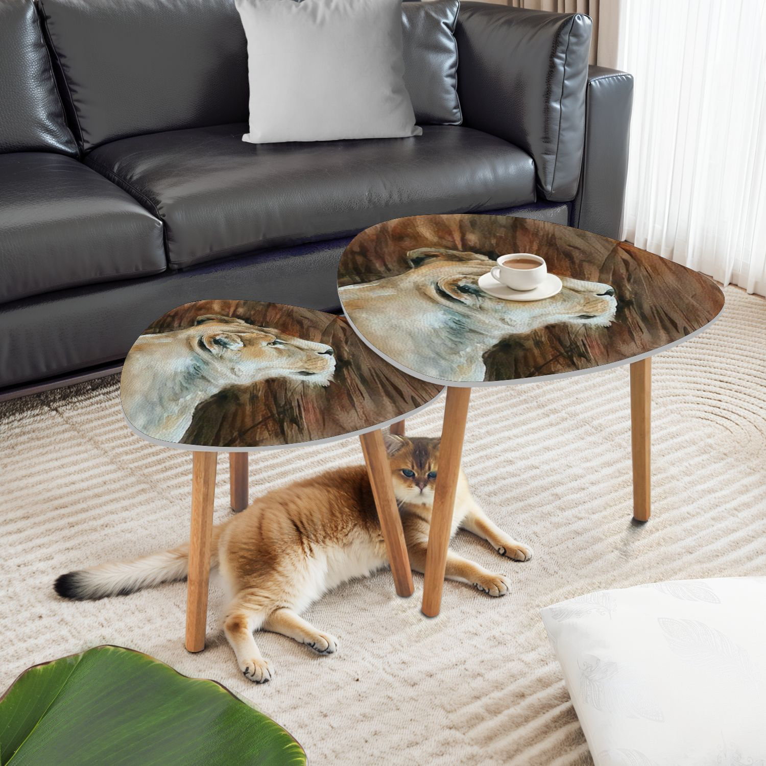George Oliver Triangle Nesting Coffee Table Set of 2 hunting lioness watercolor painting african ...
