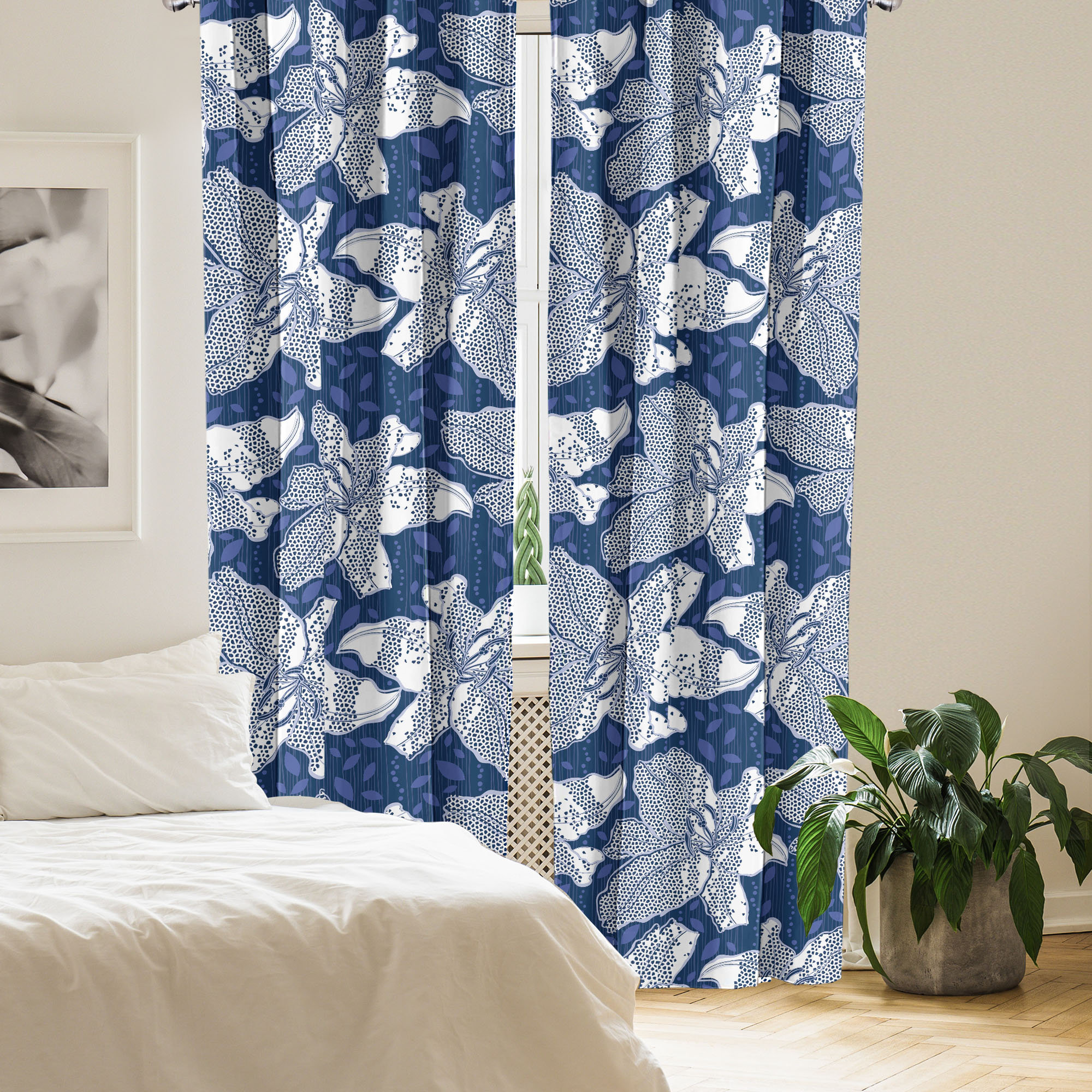 East Urban Home Lily Pattern Curtains Retro Dots and Flowers Pair of ...