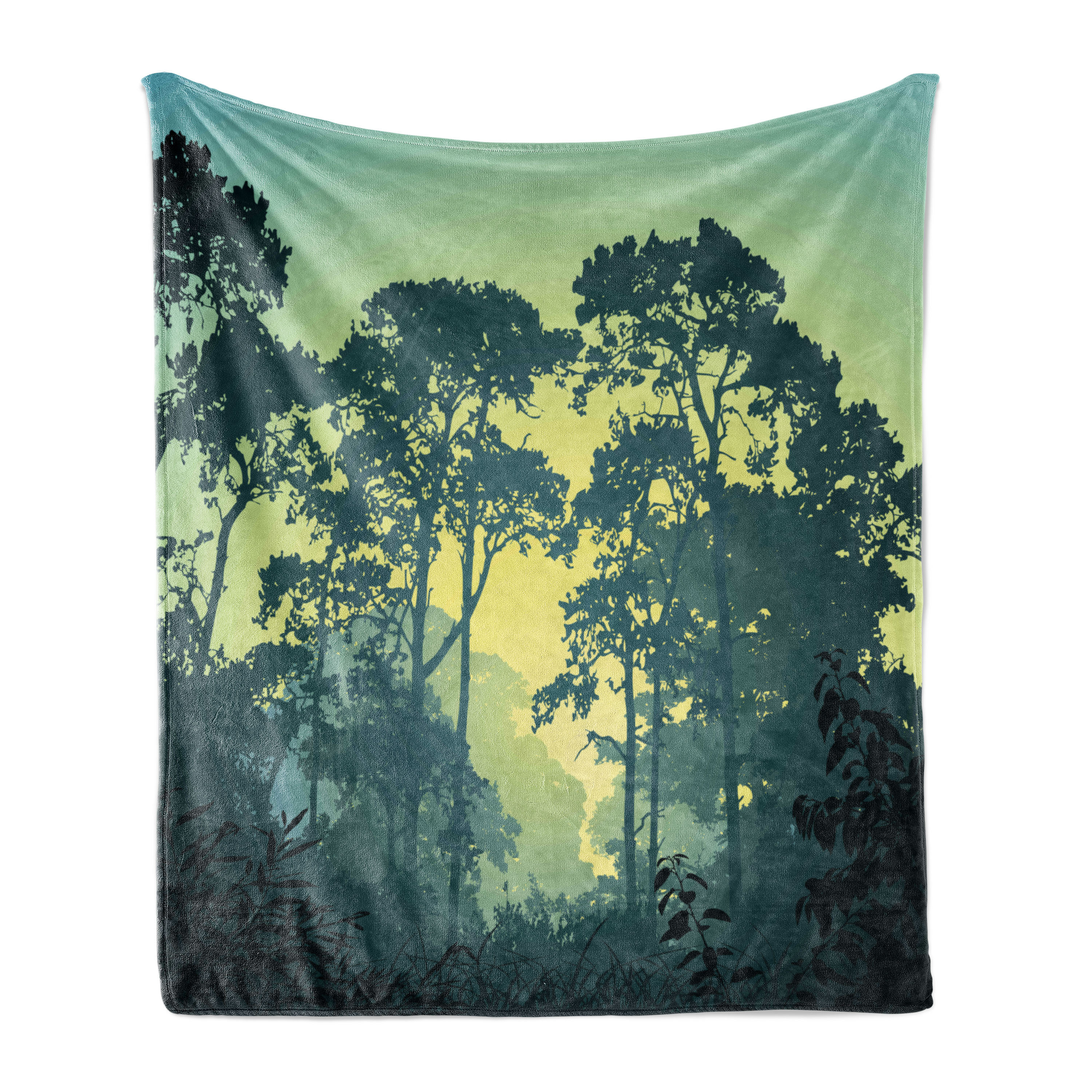 Ambesonne Nature Fleece Throw Blanket Mist Forest Trees Scene Hunter ...