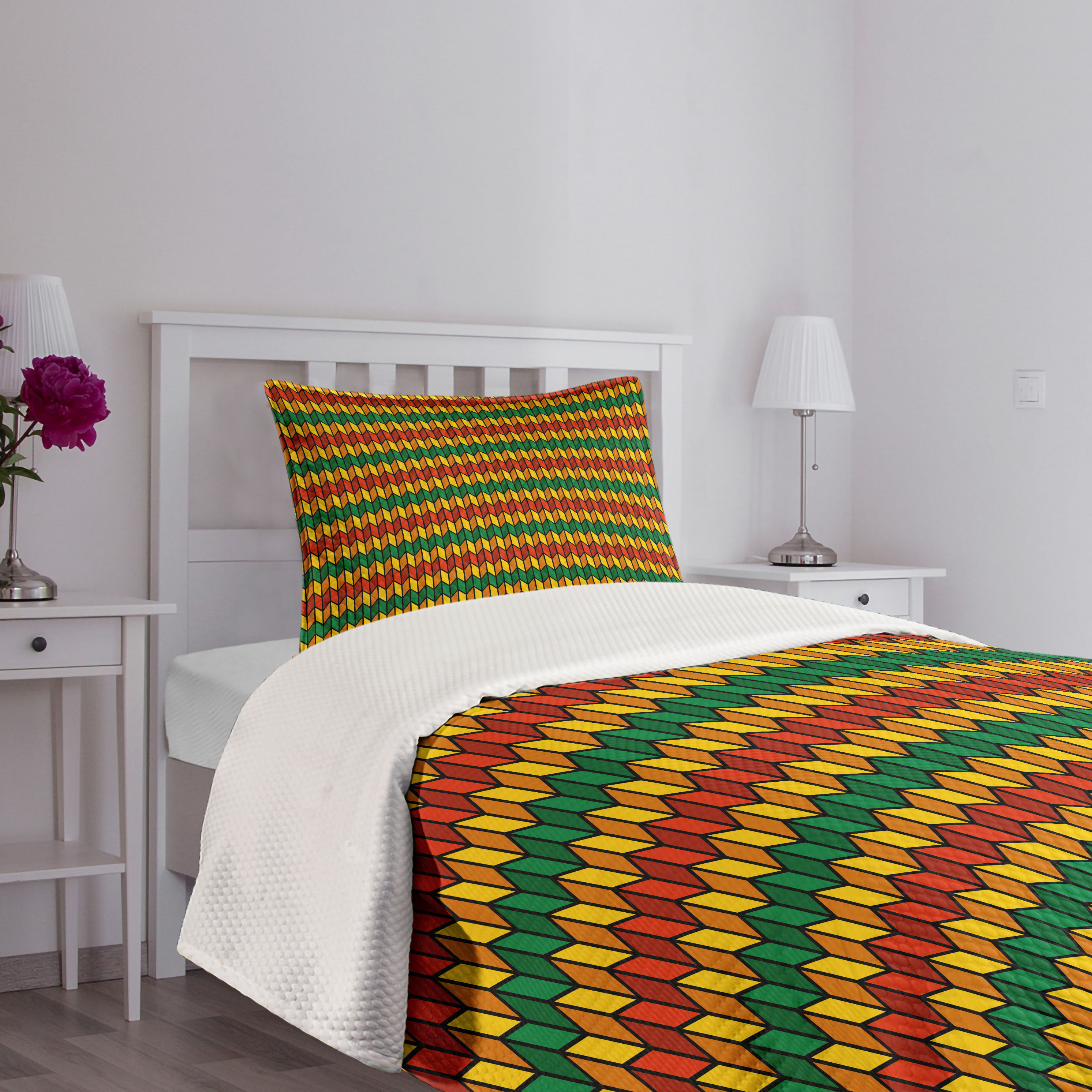Ambesonne Rasta Bedspread Triangle Inspired Shapes Marigold Orange ...