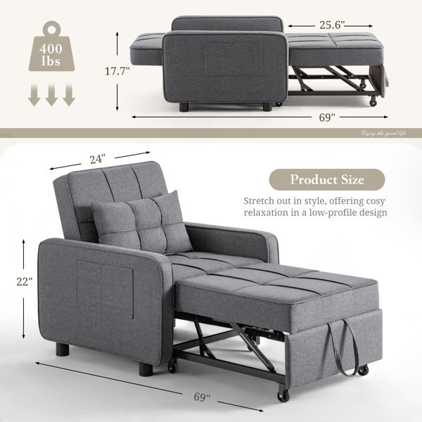 Ebern Designs the Sleeper Long Convertible Sofa Bed, Versatile Comfort ...