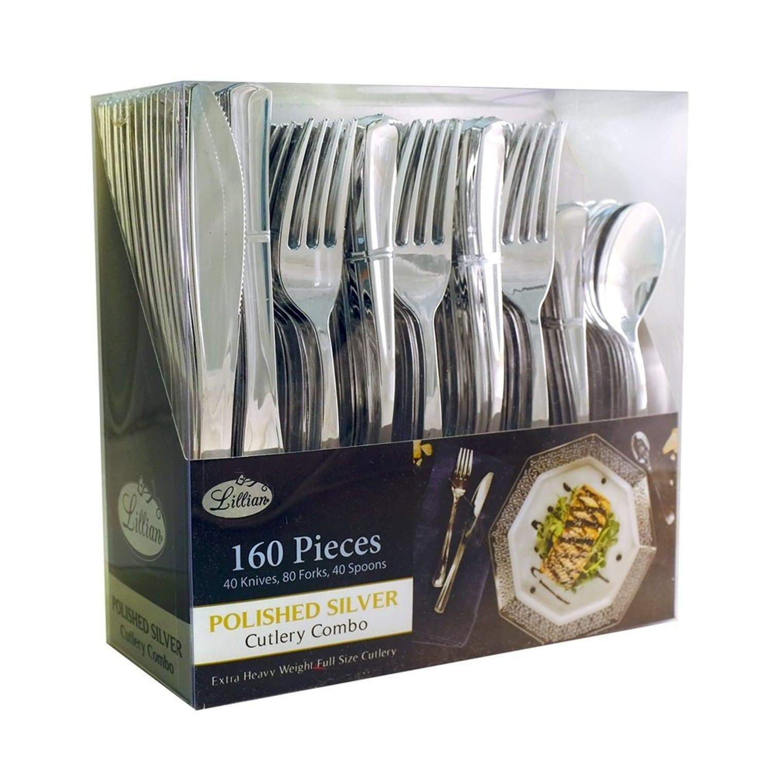 Nicole Fantini Extra Heavyweight Disposable Plastic Flatware Combo Set ...