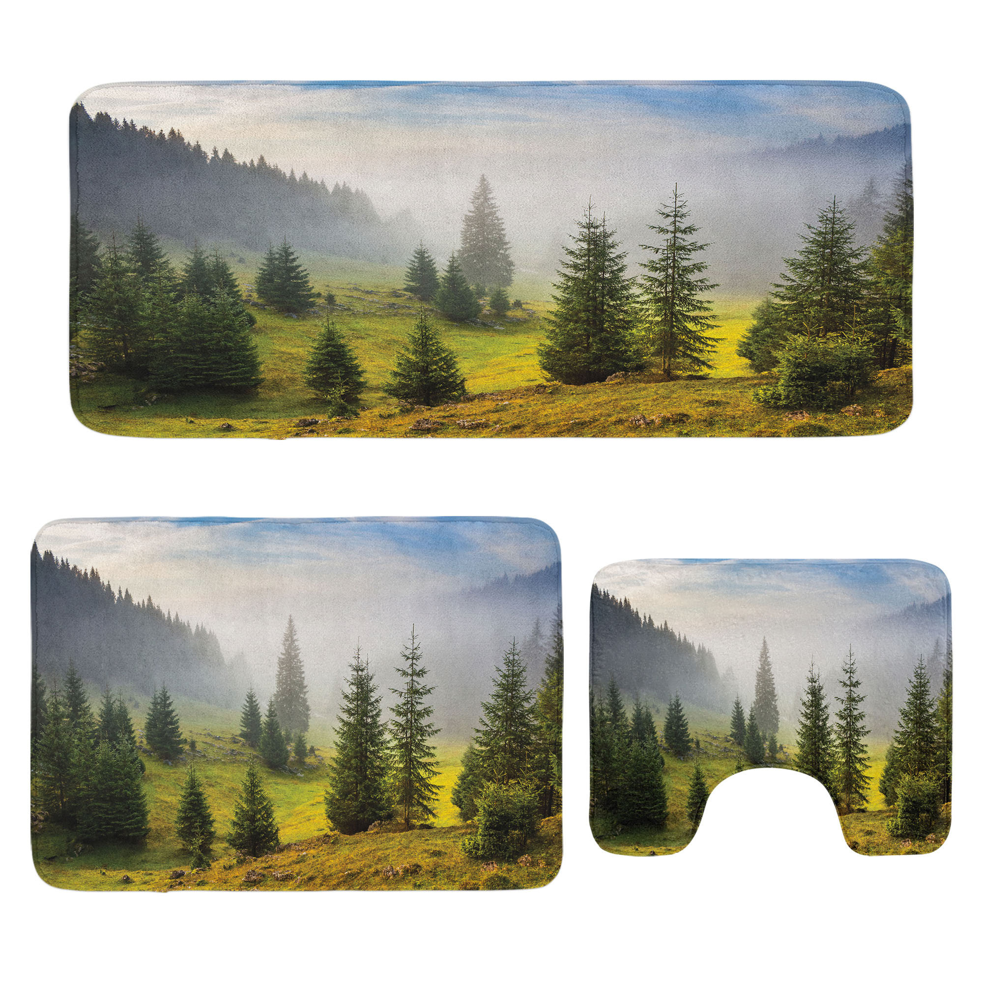 East Urban Home White Bathroom Rug Set 3 Pieces U-Shape & Rectangle ...