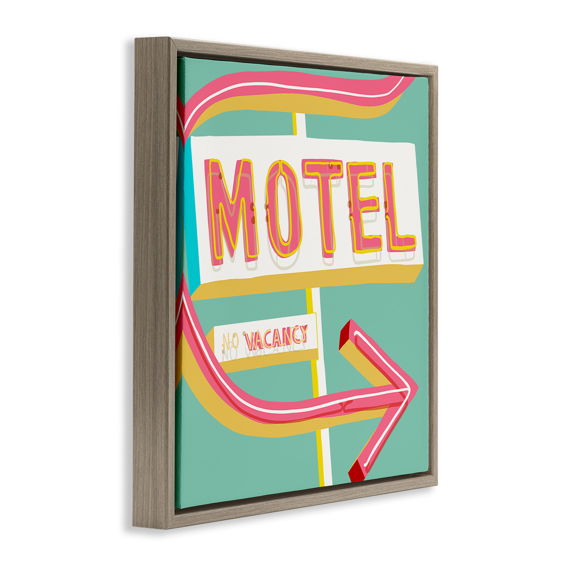 Trinx Retro Motel Vacancy Gold Framed Floater Canvas Wall Art by Jen ...