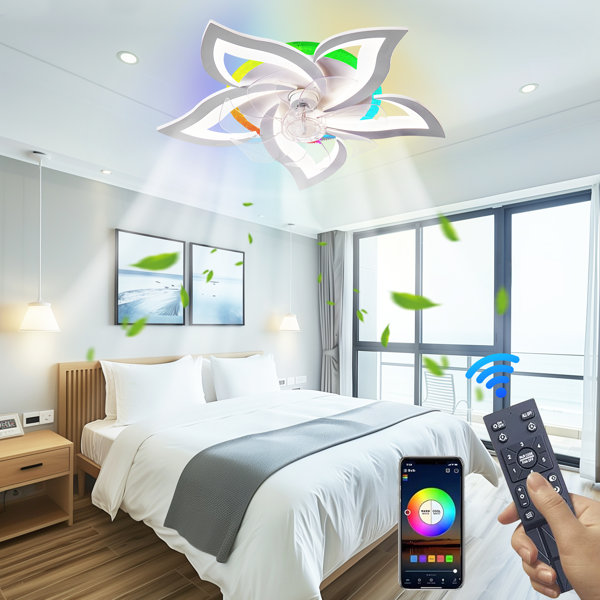 Wrought Studio™ Lataura 20'' RGB Ceiling Fan with Light, Low Profile ...