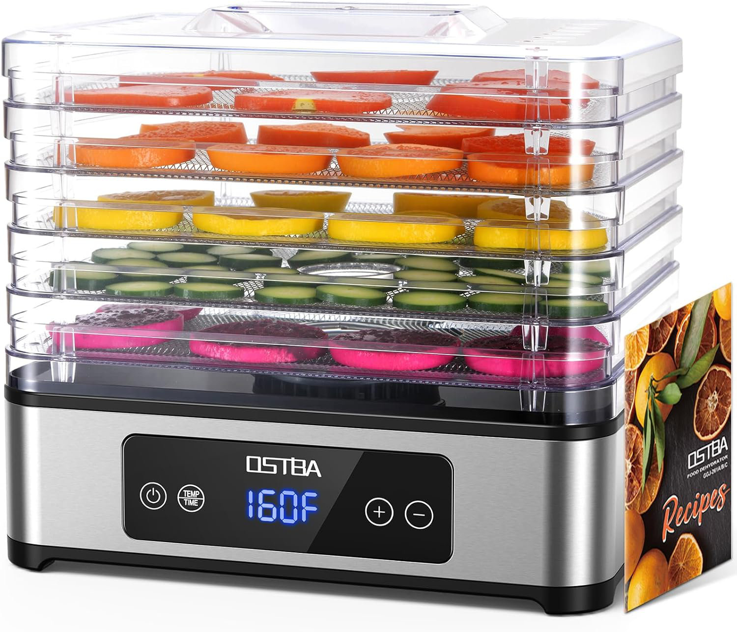 YASHE Food Dehydrator Machine, 5 Stainless Steel Trays Food Dryer, 48H ...