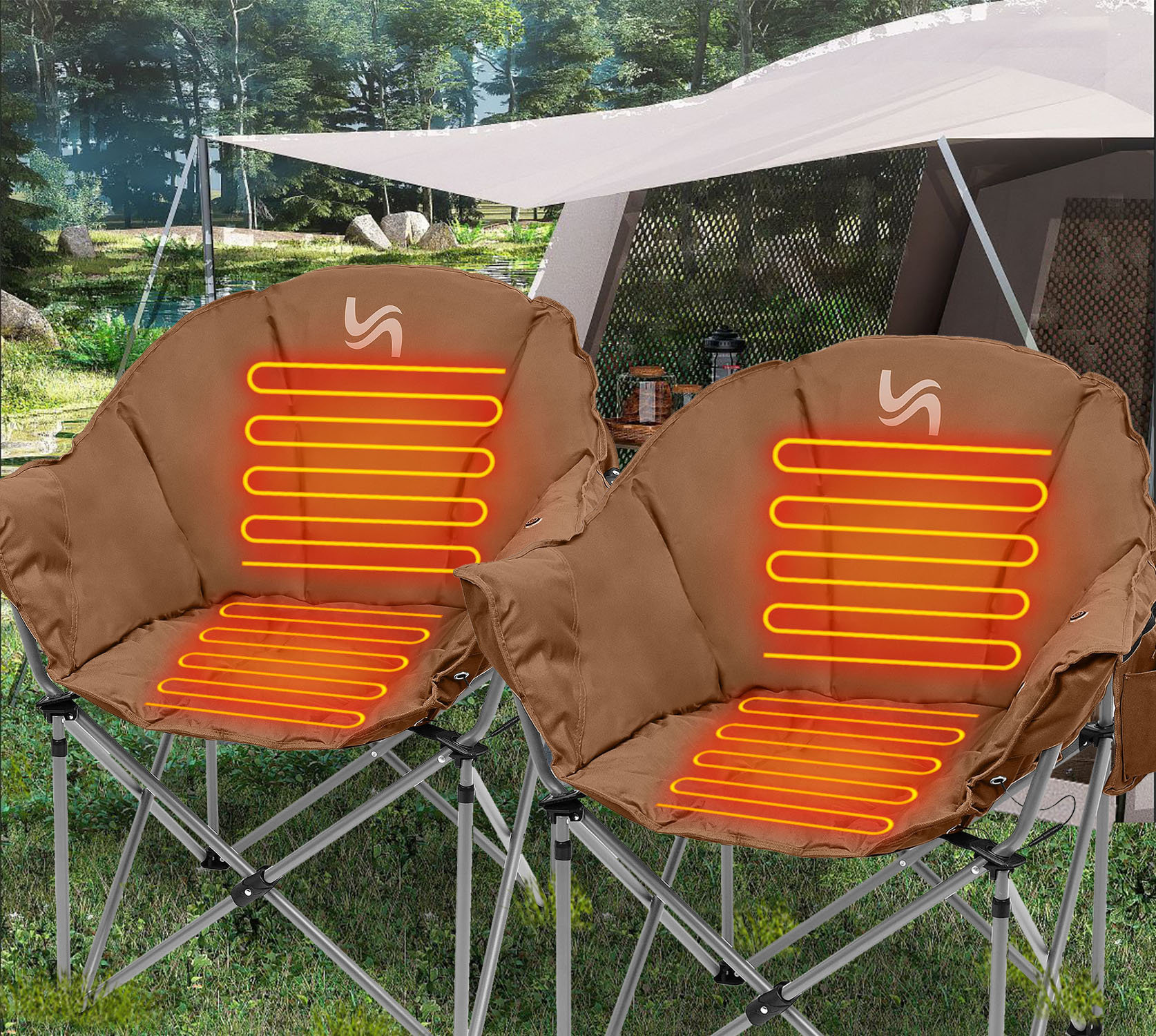 Arlmont & Co. Nobuyasu Heated Camping Chair, Oversized Portable Folding ...