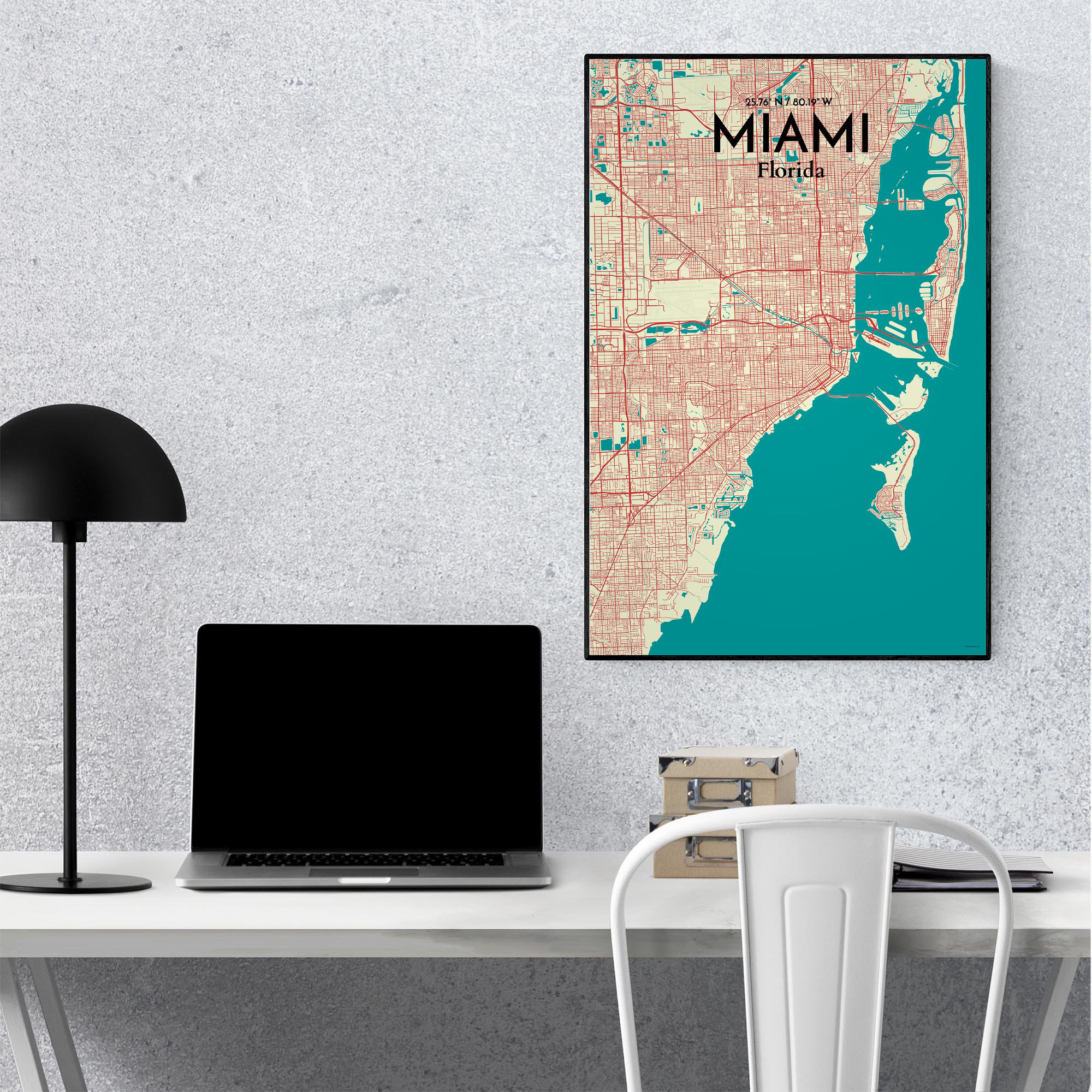 Wrought Studio 'Miami City Map' Graphic Art Print Poster in Tricolor ...