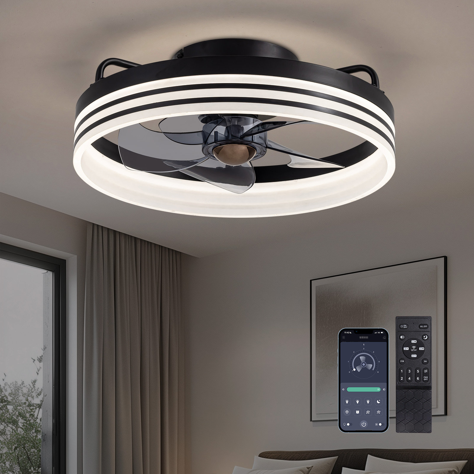 Wrought Studio™ 15.7'' Mini Modern Ceiling Fan With Led Lights & Remote ...