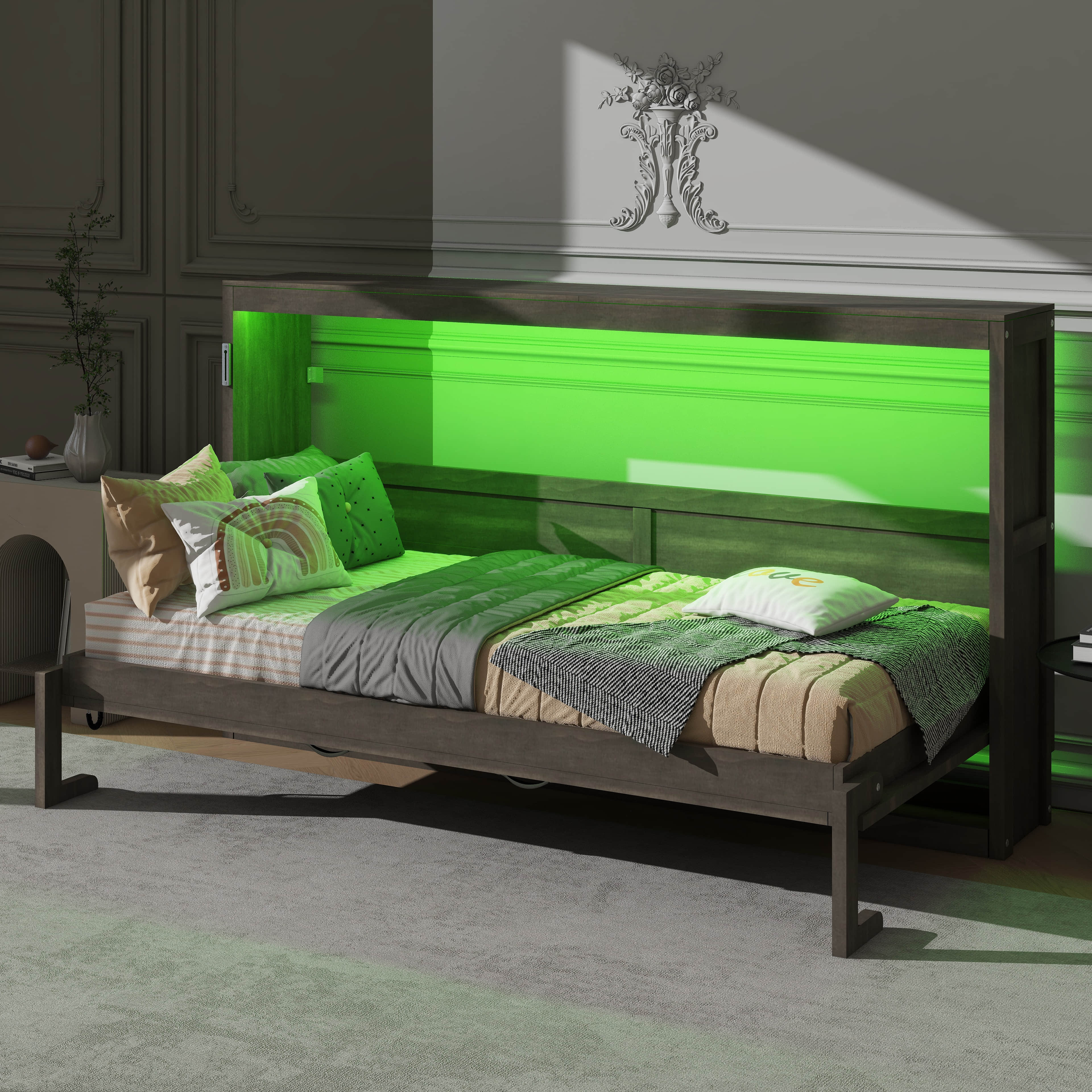 Harriet Bee Twin Size Murphy Bed With LED Light,Can Be Folded Into A ...