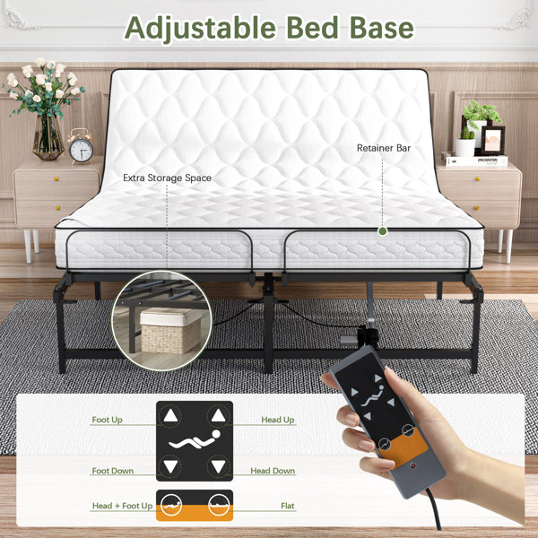 Alwyn Home Electric Adjustable Bed Frame, Head And Foot Incline Bed ...