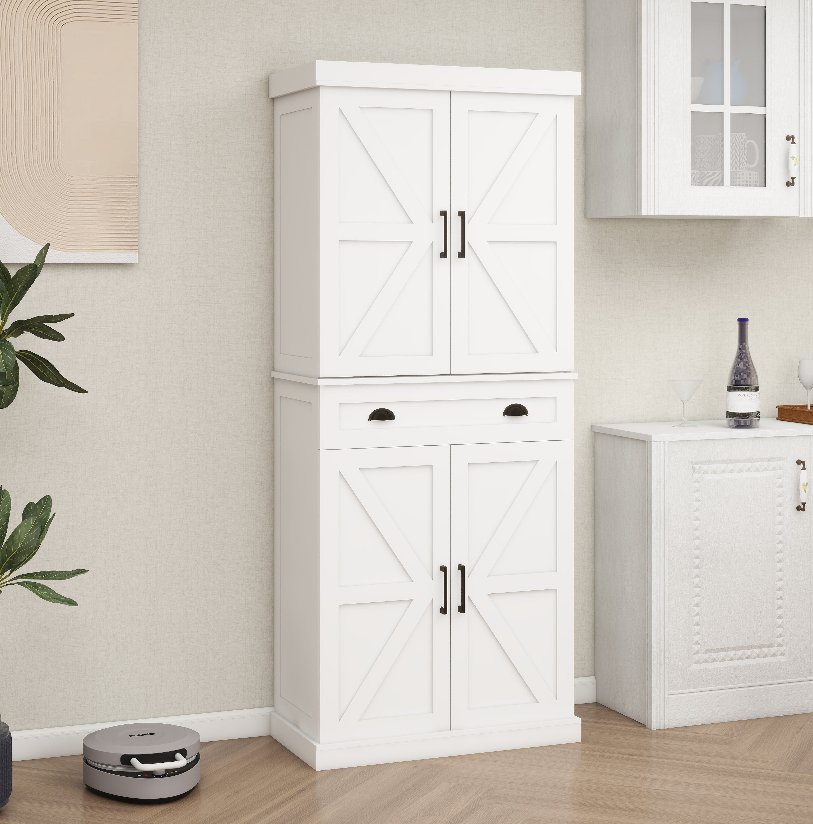 Gracie Oaks Kitchen pantry locker with 4 doors (2 doors with shelves ...