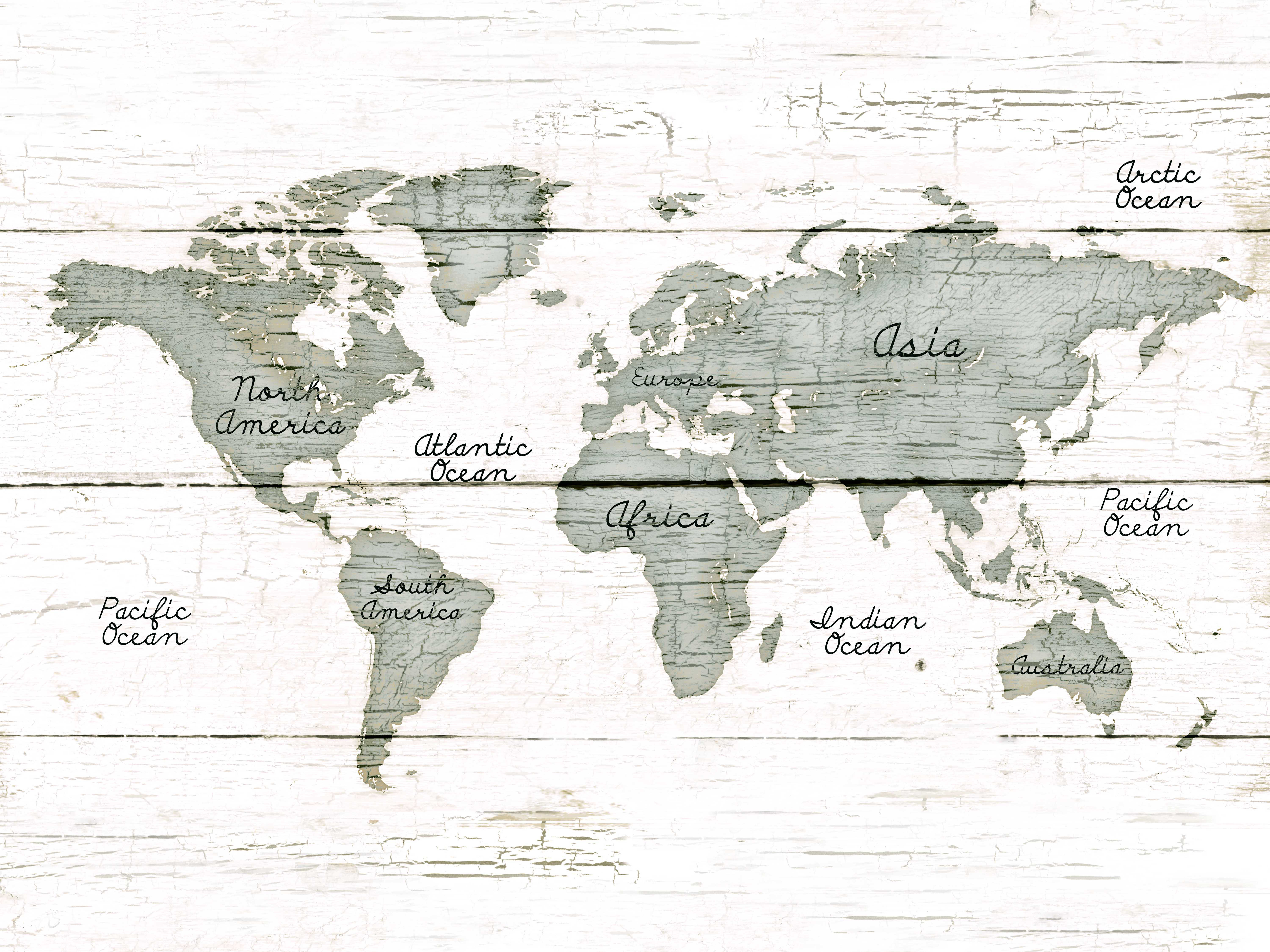 Williston Forge World Map Wood Planks Gray - Wrapped Canvas Graphic Art ...