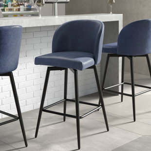Blue Leather Bar Stools & Counter Stools You'll Love | Wayfair