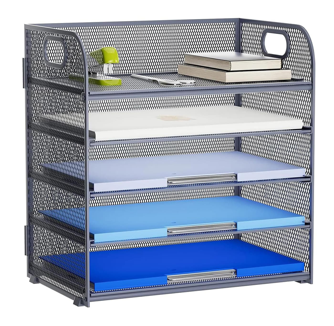 Inbox Zero Gray Mesh 5-Tier Paper Organizer with Handle - Ideal for ...
