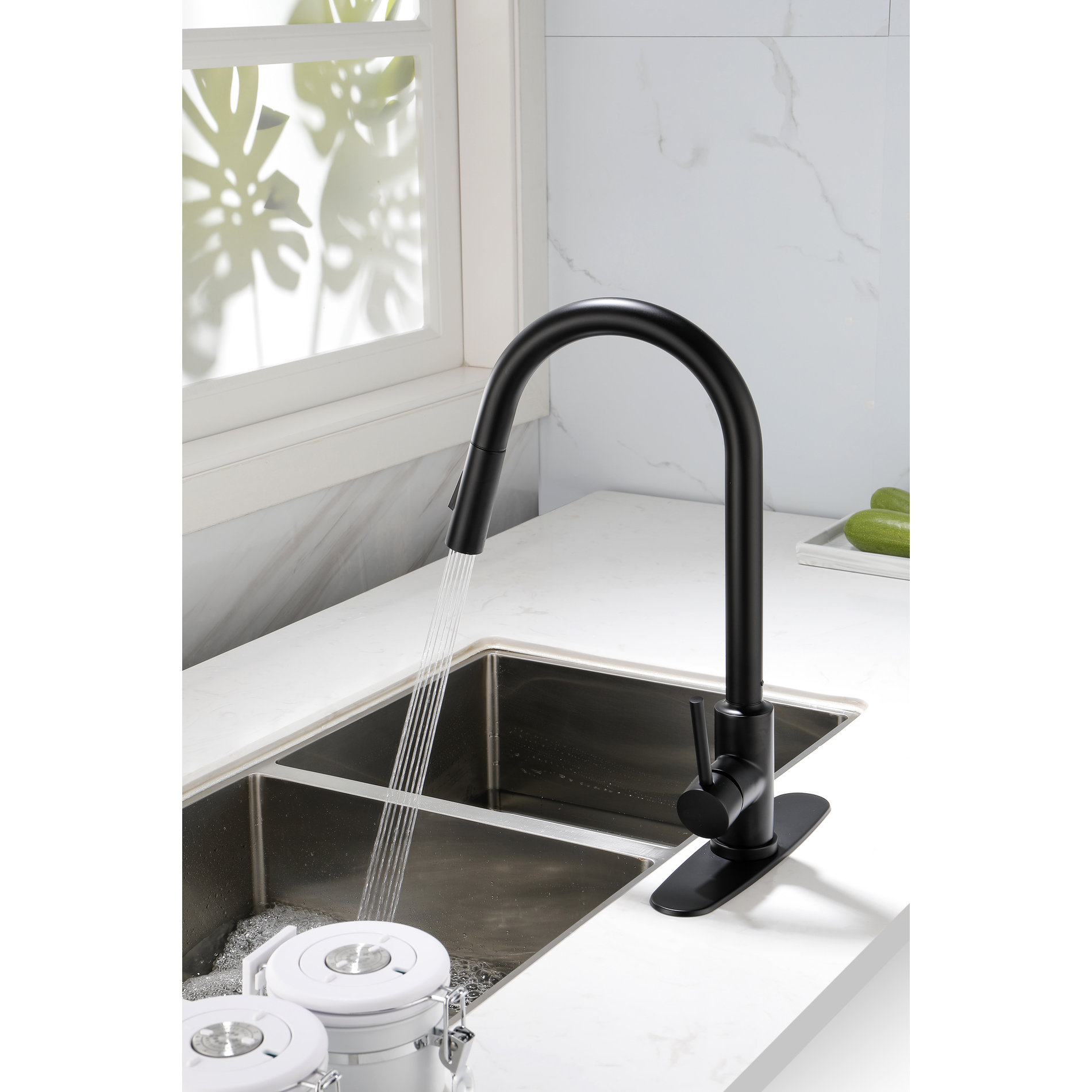 Latitude Run® Matt Black Stainless Steel Kitchen Faucet With Pull Down ...
