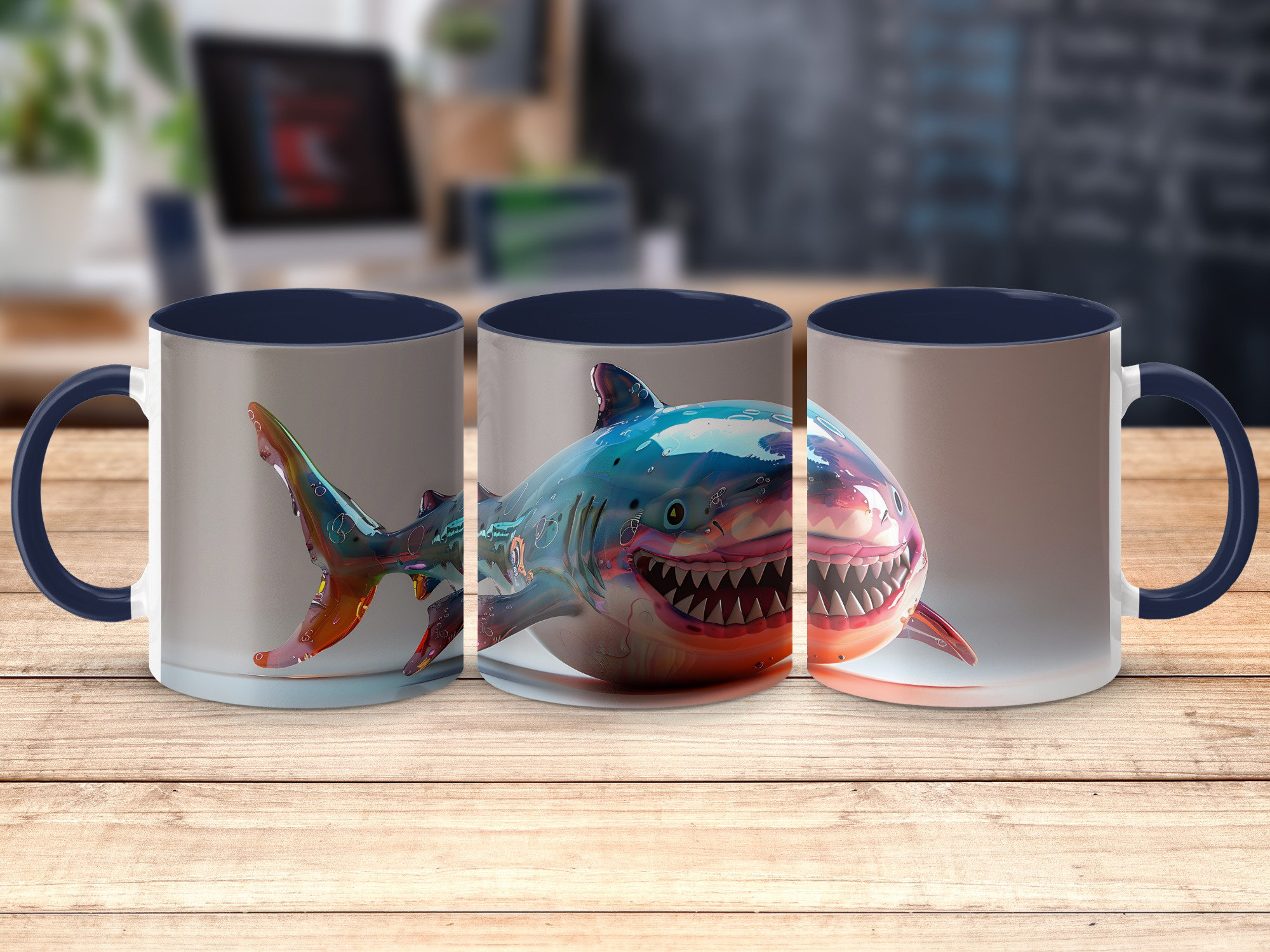 East Urban Home Set of 4 Colourful 3D Design 11oz Accent Mugs – White ...