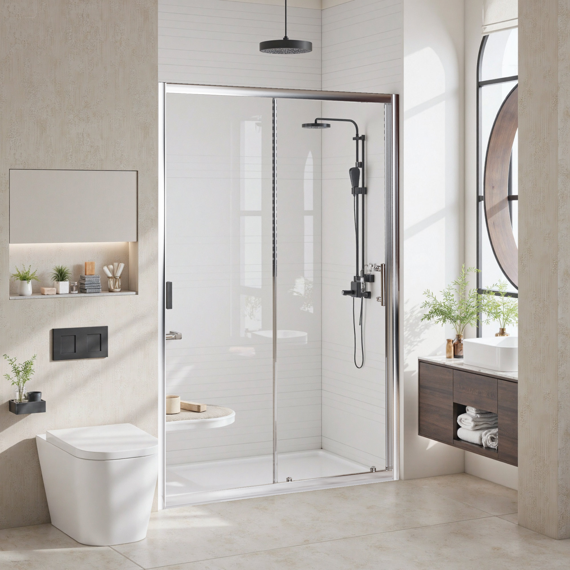 Farm on table Durable Glass Shower Door with Stainless Steel Handle and ...