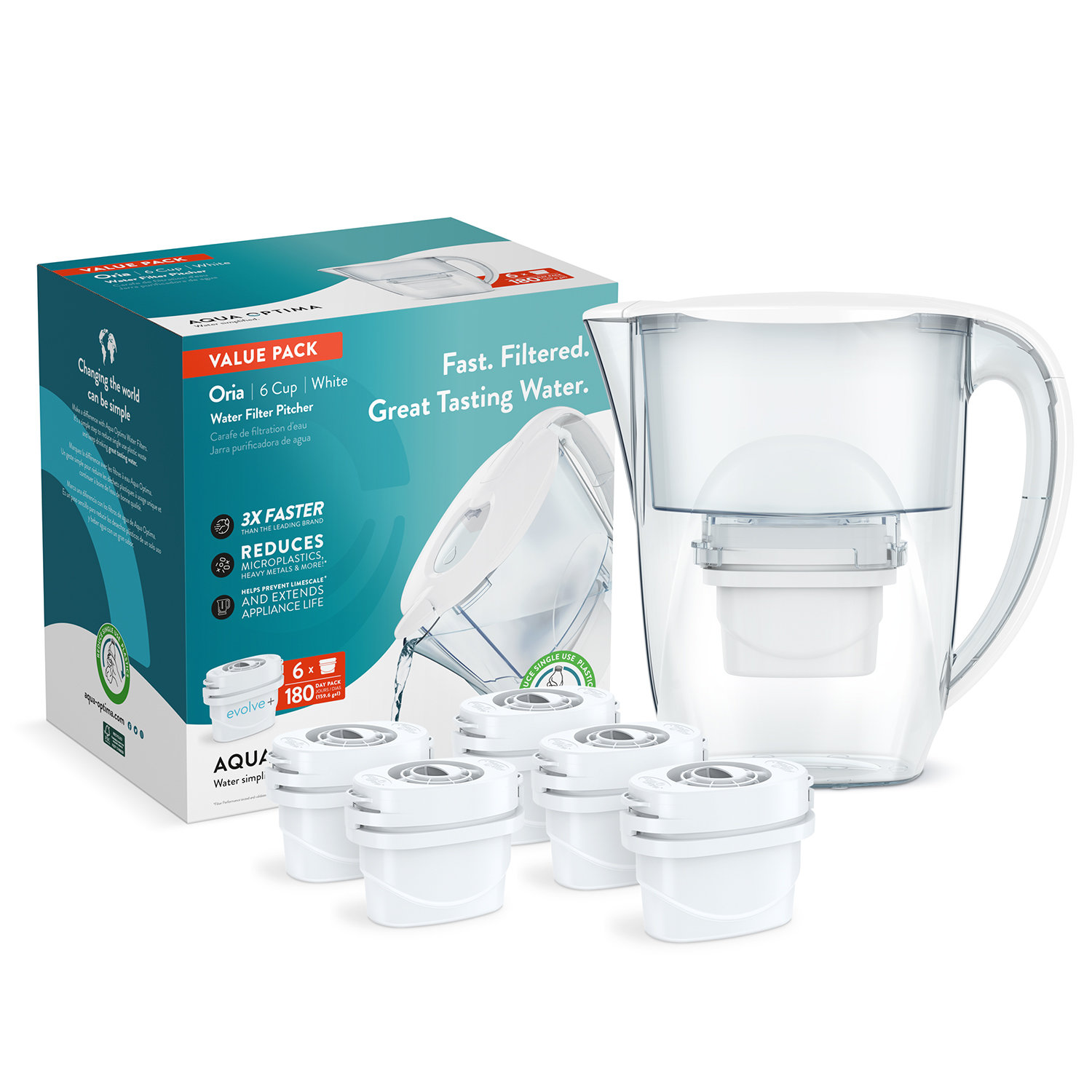 Aqua Optima Water Filter Pitcher Value Pack For Tap And Drinking Water ...