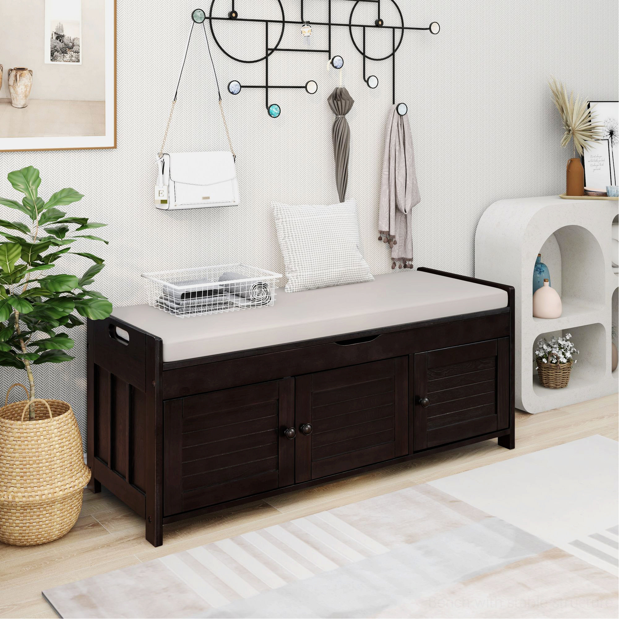 Red Barrel Studio Modern Bench Storage Bench With 3 Shutter-Shaped ...