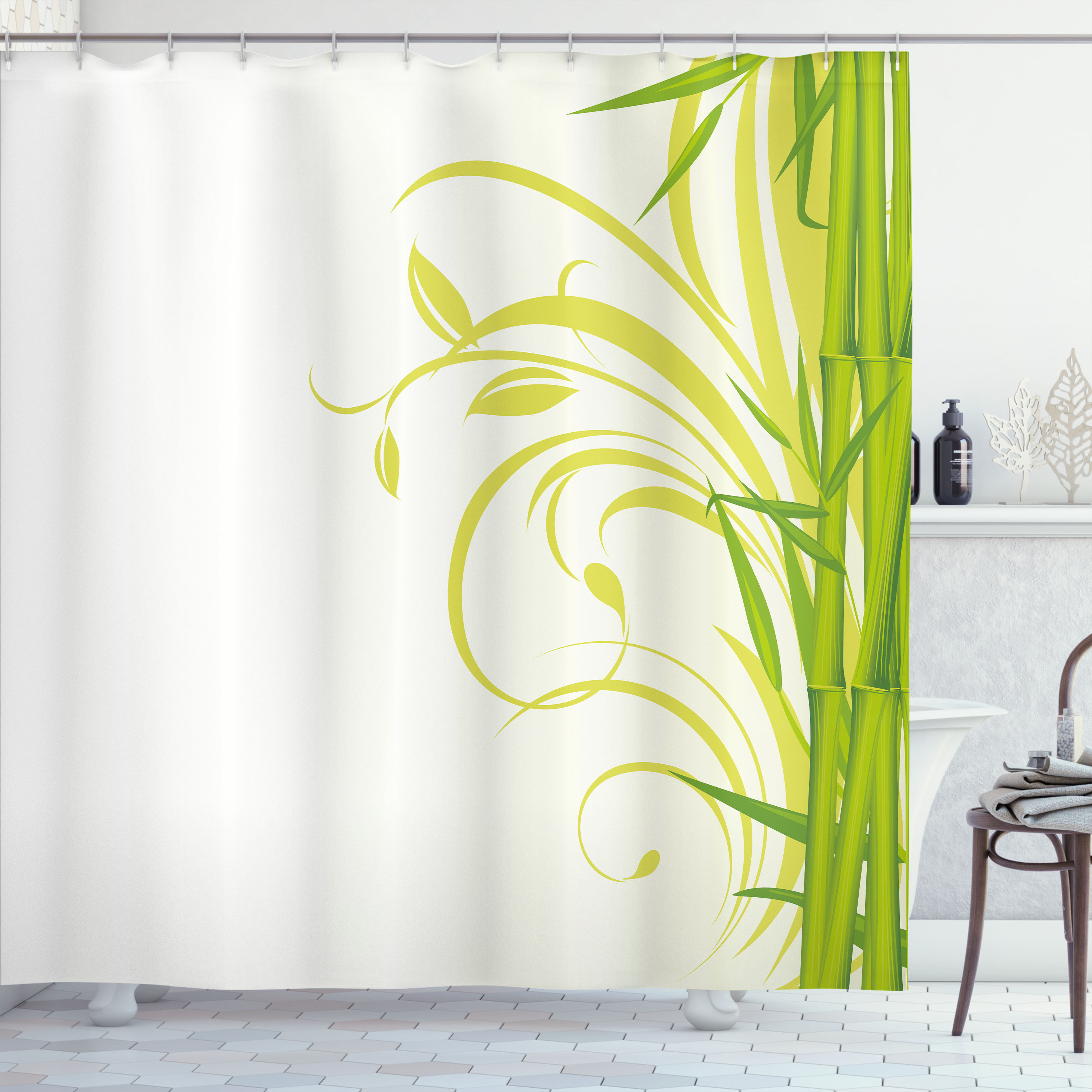 Ambesonne Green Shower Curtain Branches Floral Curly Leaves Lime Green ...