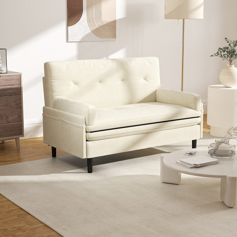 Ebern Designs Futon Sofa Bed, Small Loveseat Couch Sofa, Convertible ...