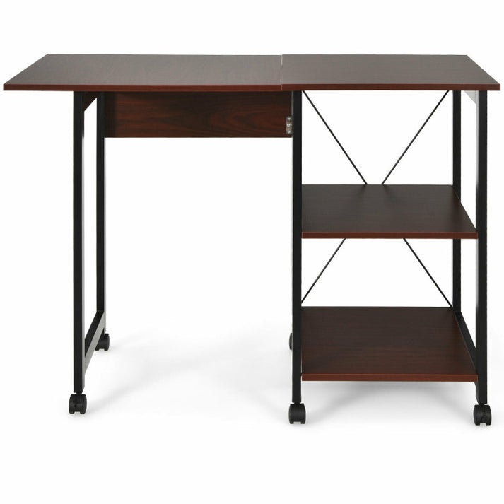 Latitude Run® Folding Writing Office Desk with Storage Shelves | Wayfair