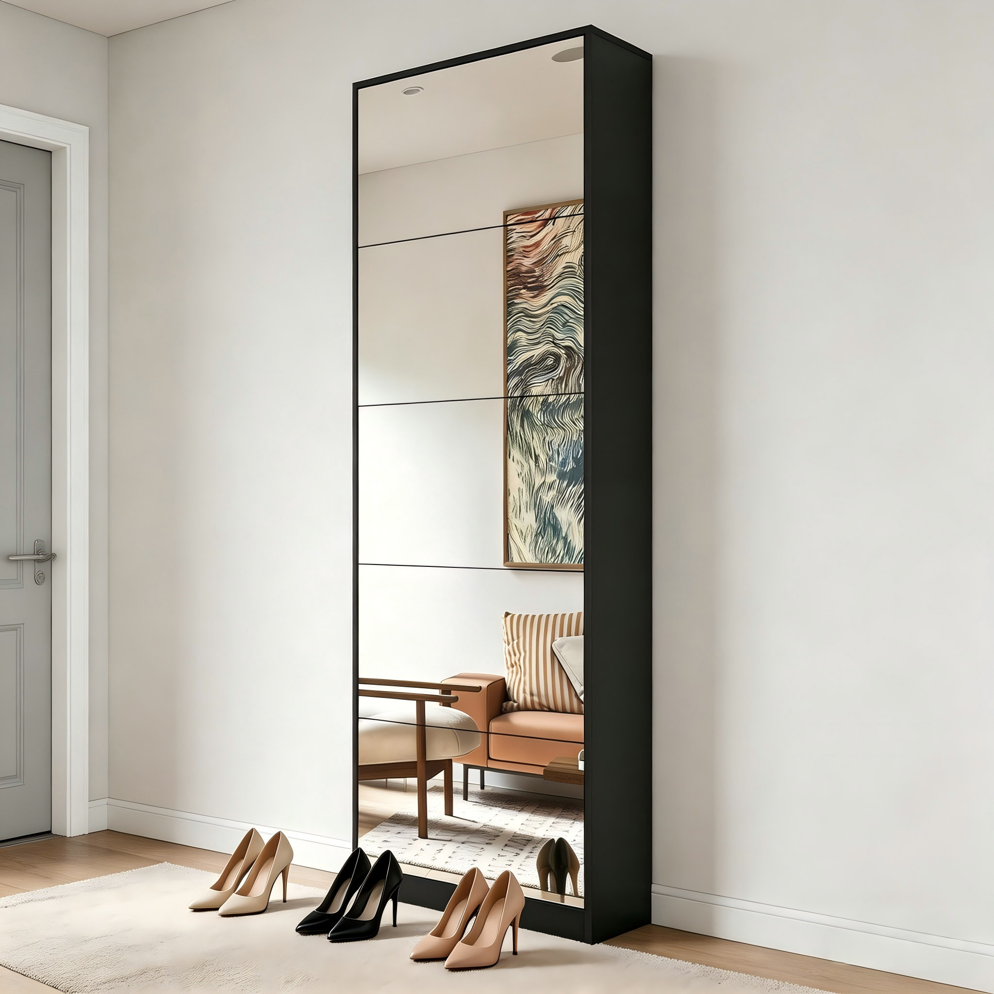 Hokku Designs Modern Sleek 5-tier Flip-down Shoe Cabinet With Mirror ...