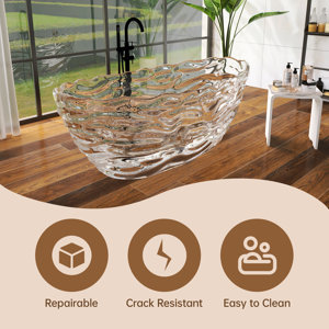 HOME ART 69" X 29.5" Transparent Resin Freestanding Soaking Tub Wavy ...