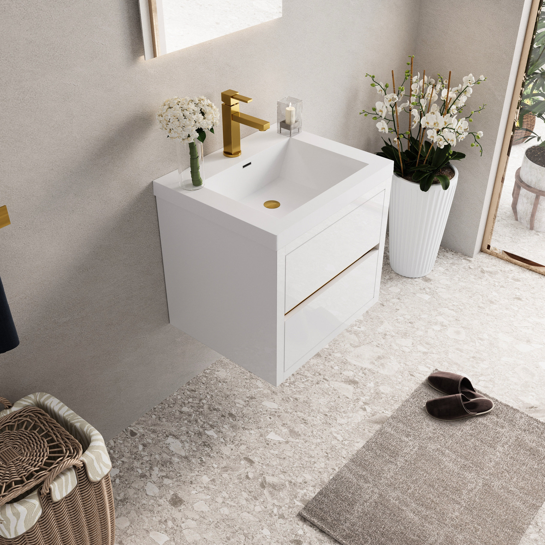 Latitude Run® 24" Bathroom Vanity With Sink, Glossy White . Pre ...