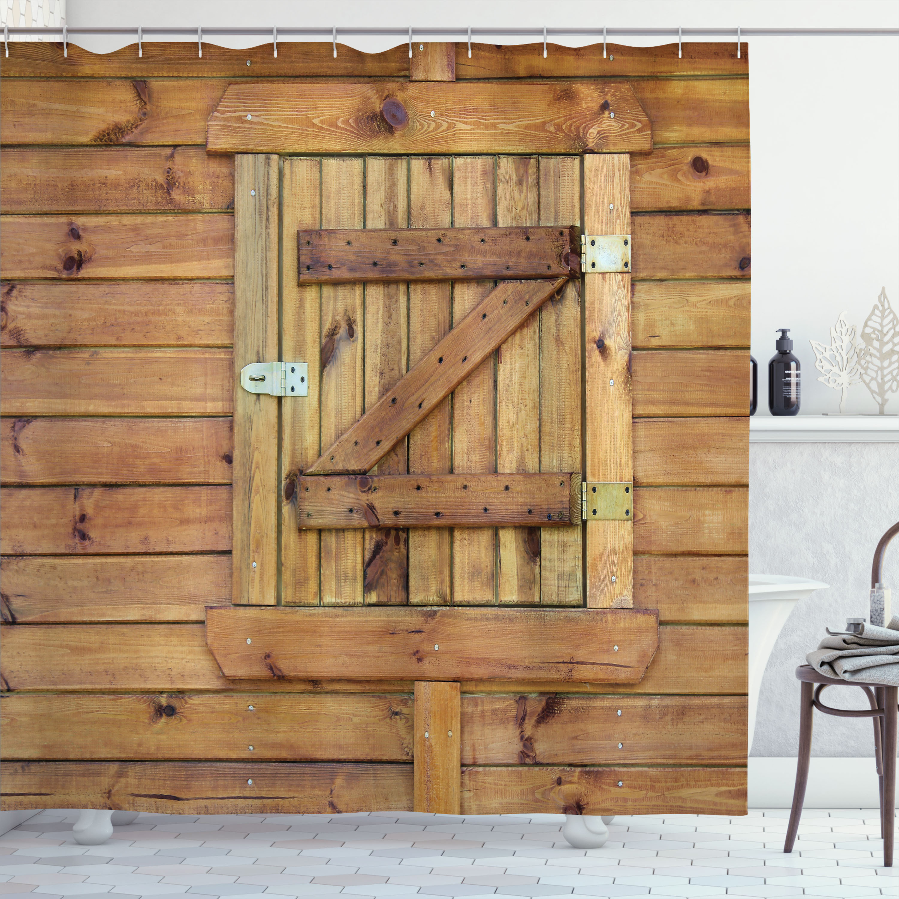 East Urban Home Rustic Shower Curtain Grunge Wooden Shutters Brown Pale ...