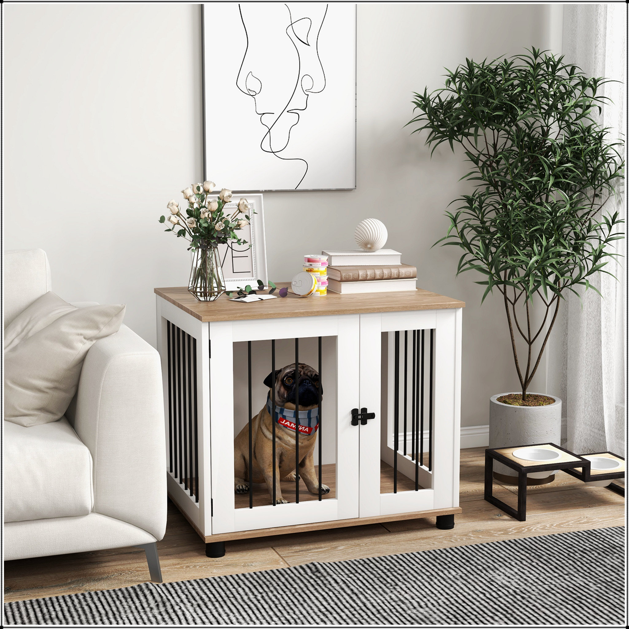 Mercer41 Pawhut Dog Crate Furniture, Stylish End Table With Lockable ...