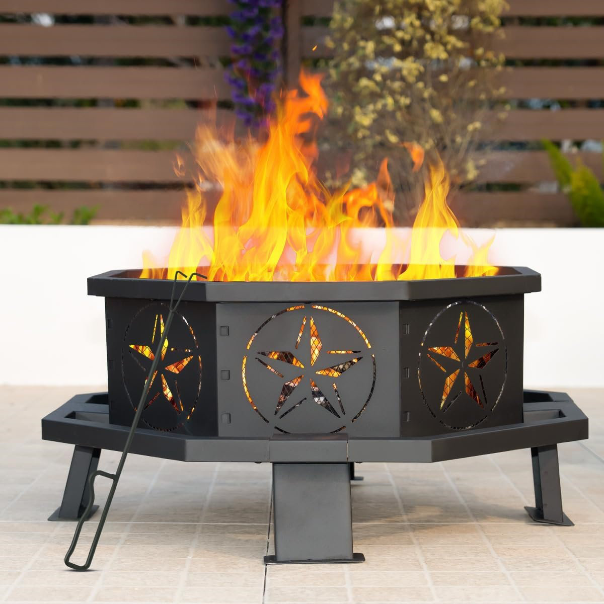 ENDROM 32 Inch Outdoor Fire Pit – Octagonal Wood Burning Firepit with ...