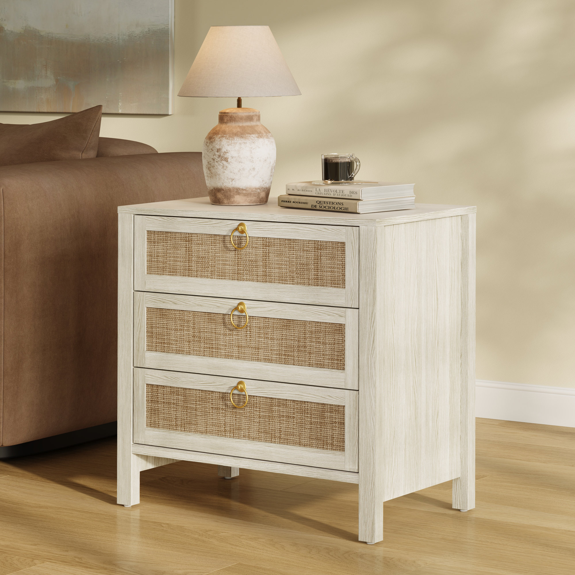 Bayou Breeze Pomodoro Boho-Inspired Rattan Nightstand With 3-Drawer ...