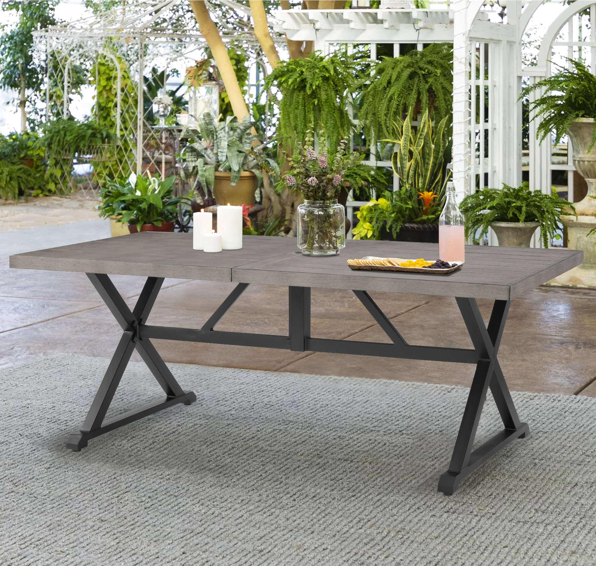 Gracie Oaks Jakyrah Rectangular 82'' L x 35'' W Outdoor Dining Table ...