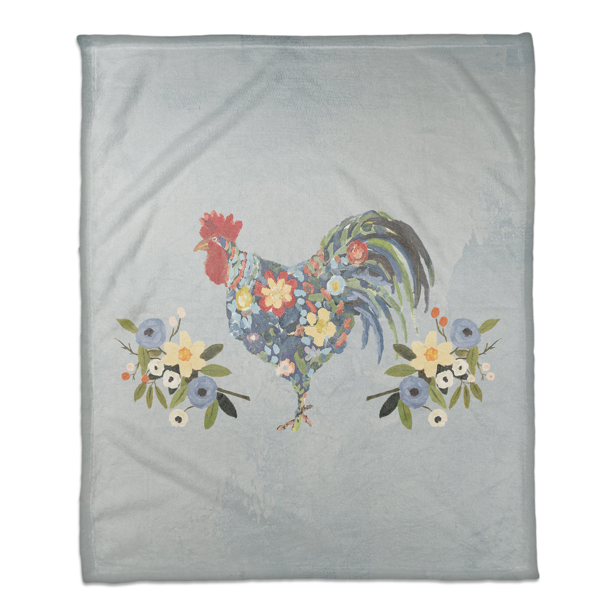 Designs Direct Creative Group Floral Rooster Collage Blue Throw Blanket ...