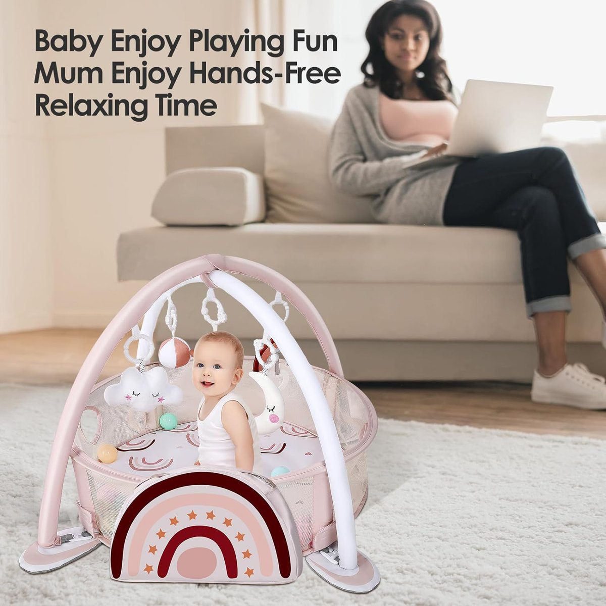 dearlomum Rainbow Baby Play Mat Baby Gym,Ball Pit Including 30 with 5 ...