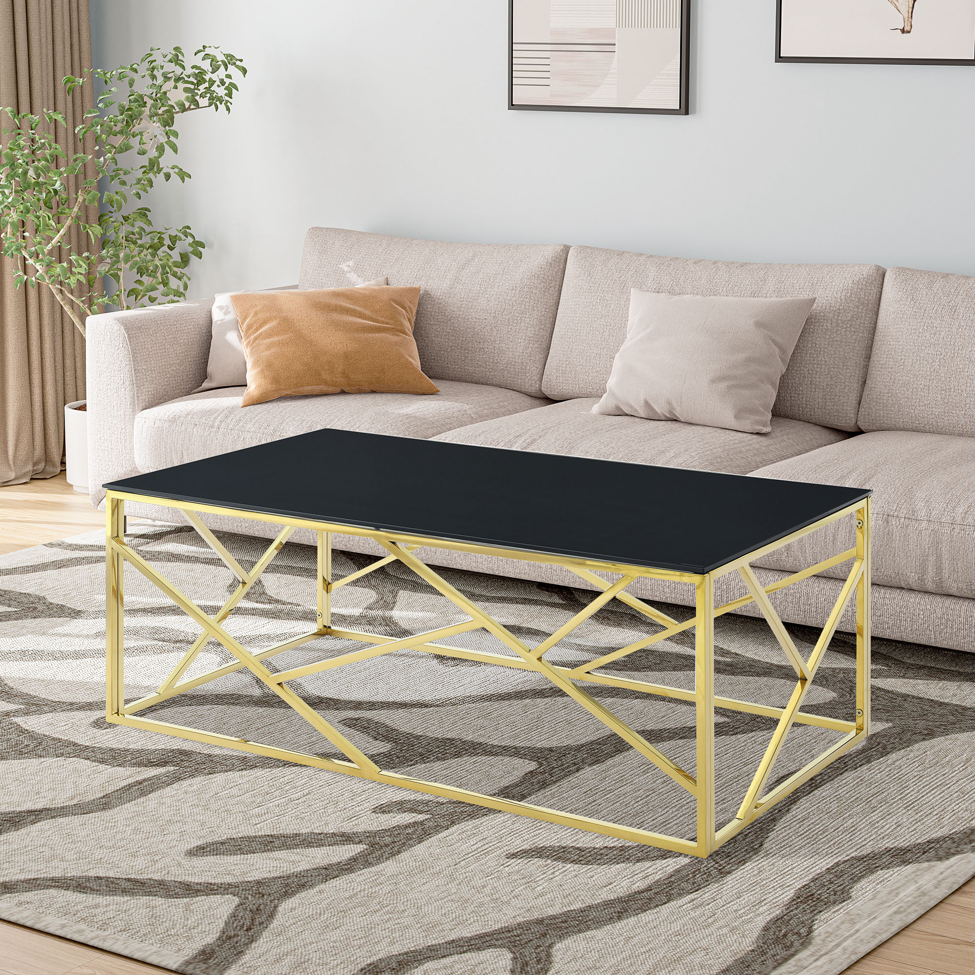 Mercer41 Shadi Glass Top Rectangle Coffee Tables for Living Room | Wayfair