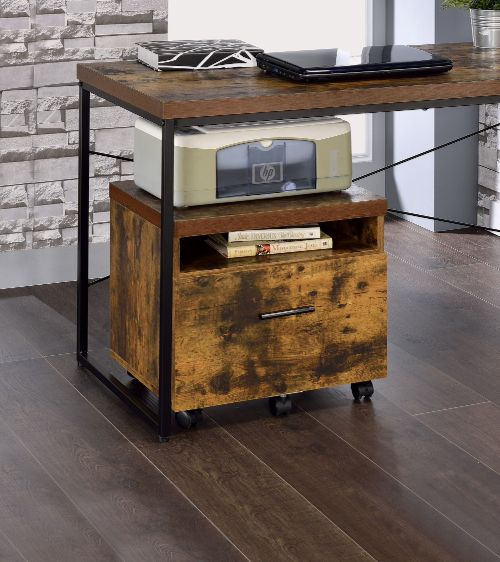 Union Rustic Bob Weathered Oak & Black Finish File Cabinet | Wayfair