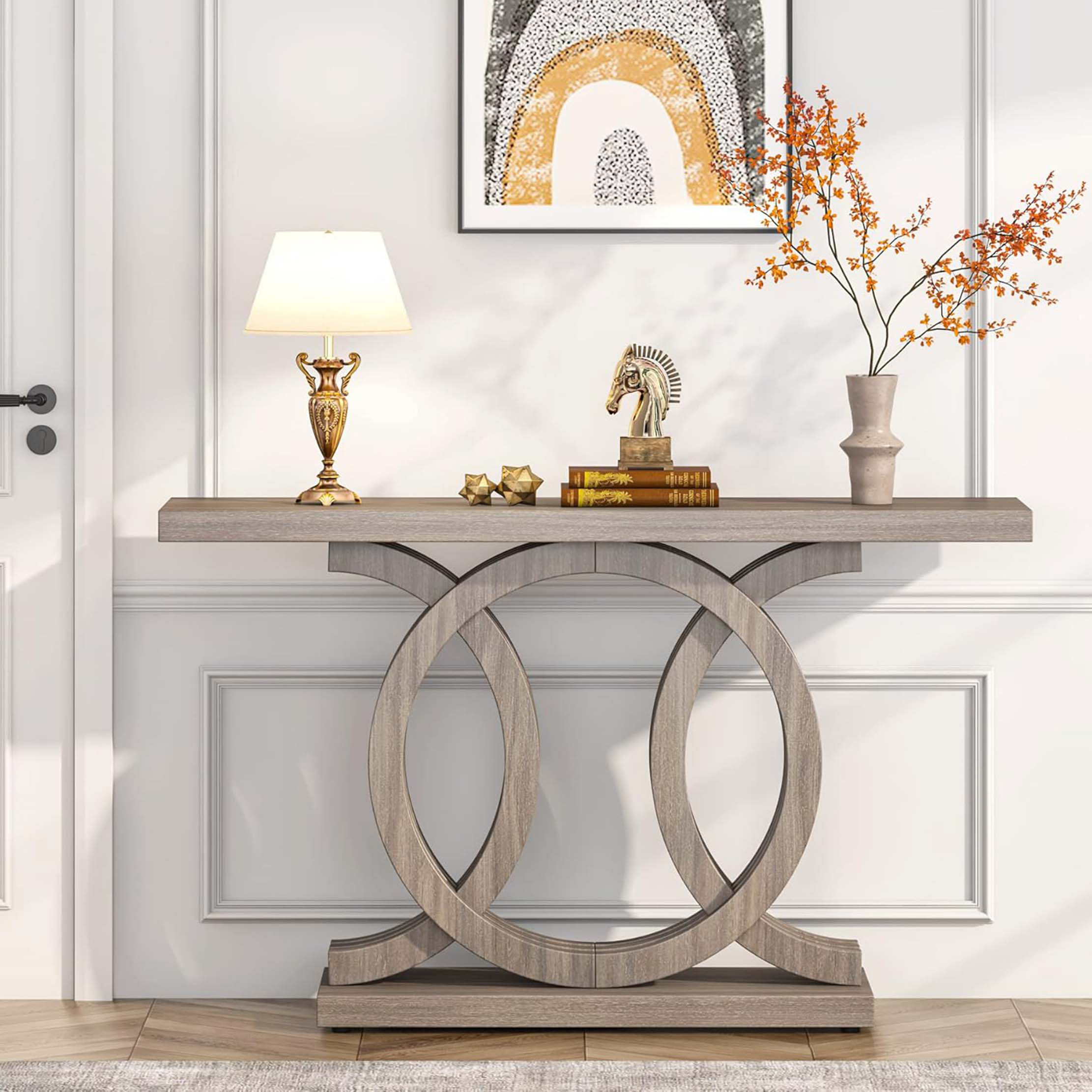 Ophelia & Co. 55” Farmhouse Console Table With Geometric, Rustic ...